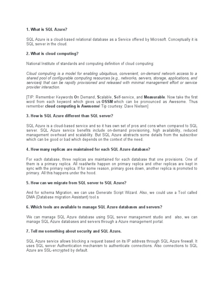 Azure Interview Questions | Download Free PDF | Databases | Cloud Computing
