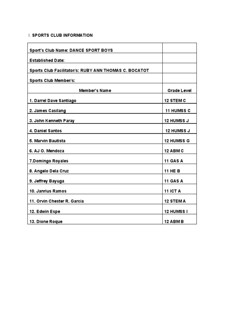 SPORTS CLUB INFORMATION | PDF