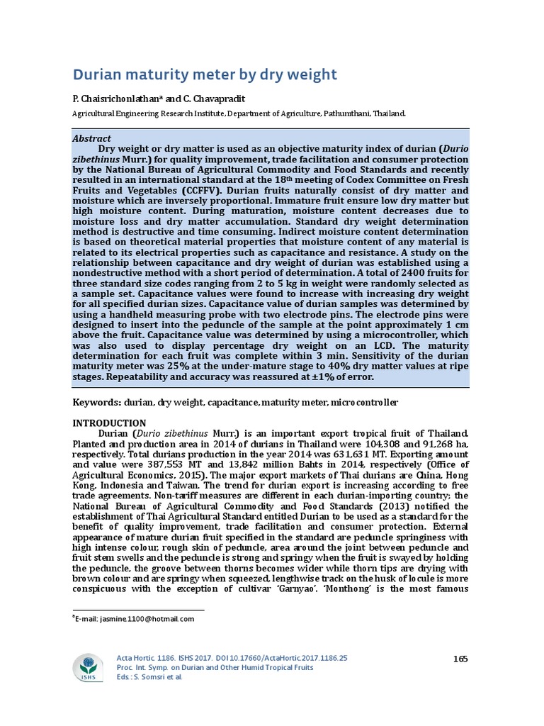 Chaisrichonlathan2017 - Durian Maturity Meter | PDF | Prototype | Metre