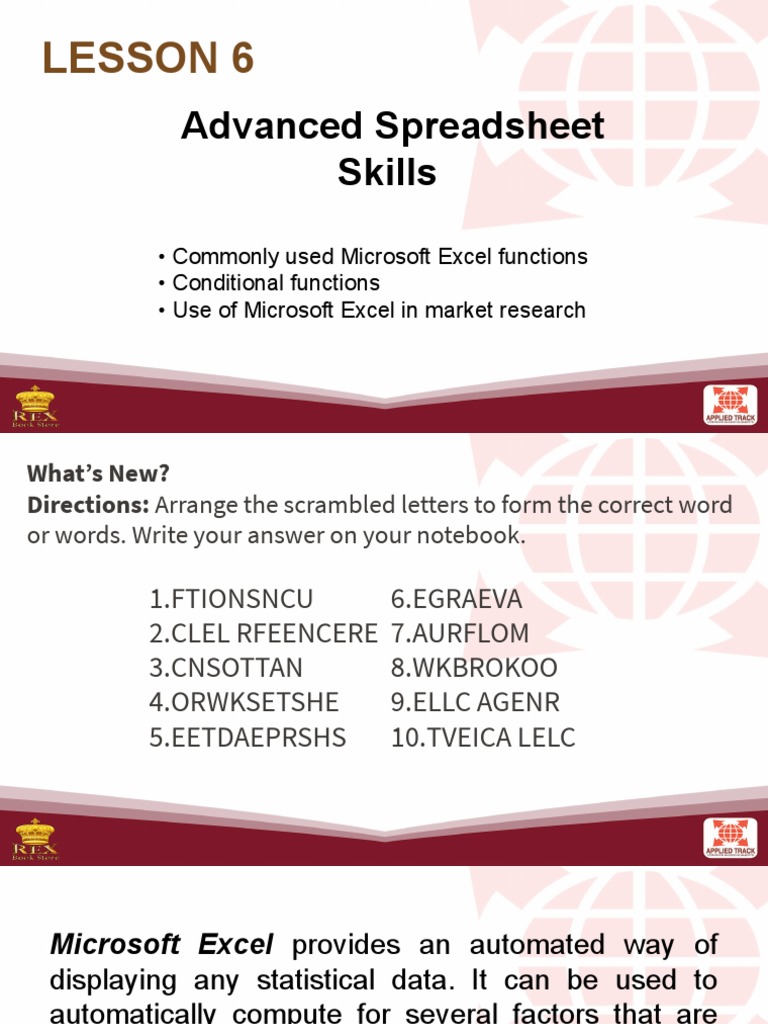 L6 Advanced Spreadsheet Skills-Teacher | PDF | Teaching Methods ...