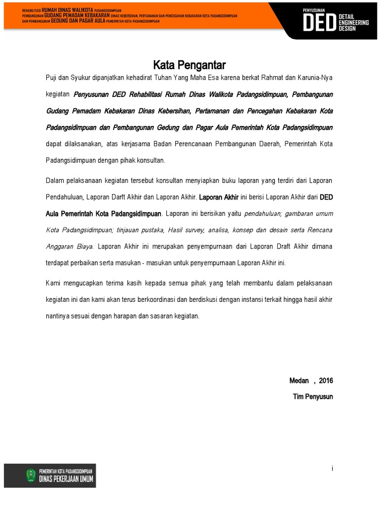 DED Rehabilitasi Aula Pemkot Padangsidimpuan | PDF
