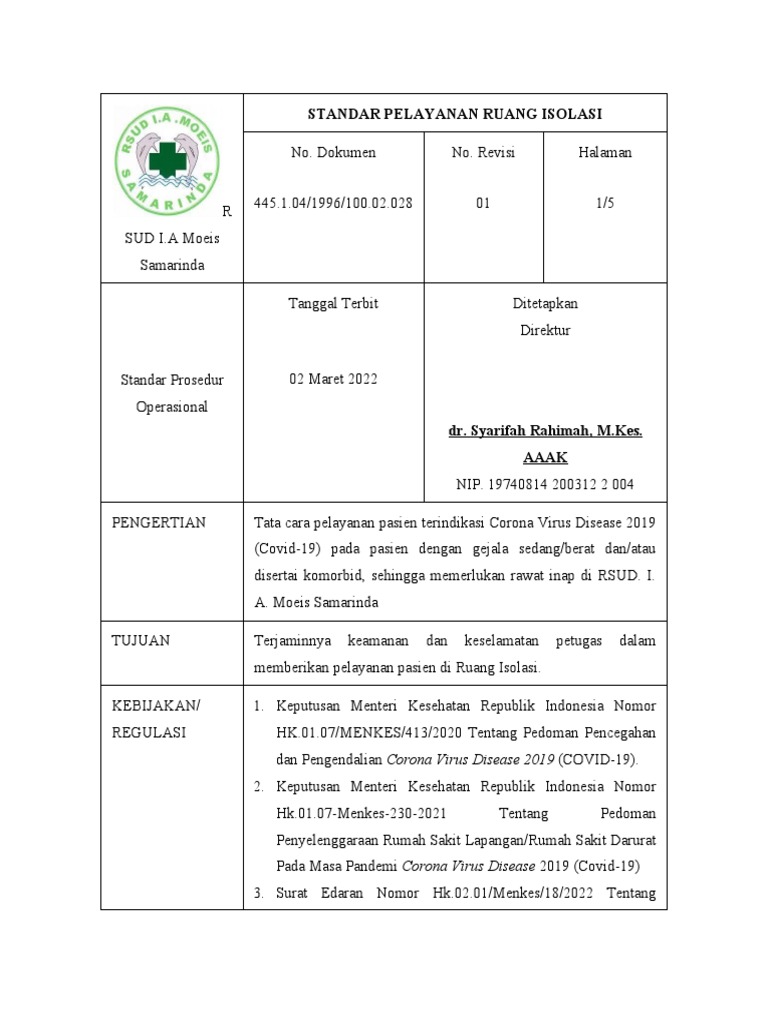 Draft Spo Pelayanan Isolasi | PDF | Sains & Matematika