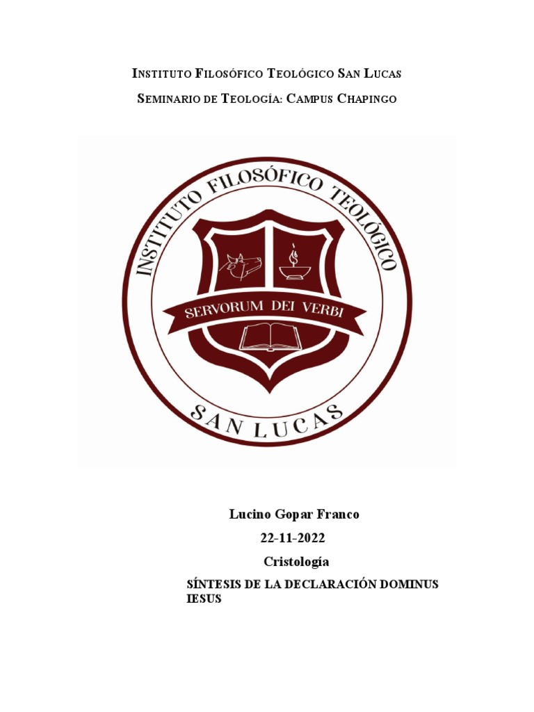 Síntesis de La Declaración Dominus Iesus | PDF | Salvación | Jesús