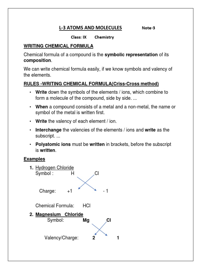 L-3 Notes-3 Writing Chemical Formula | PDF | Science & Mathematics