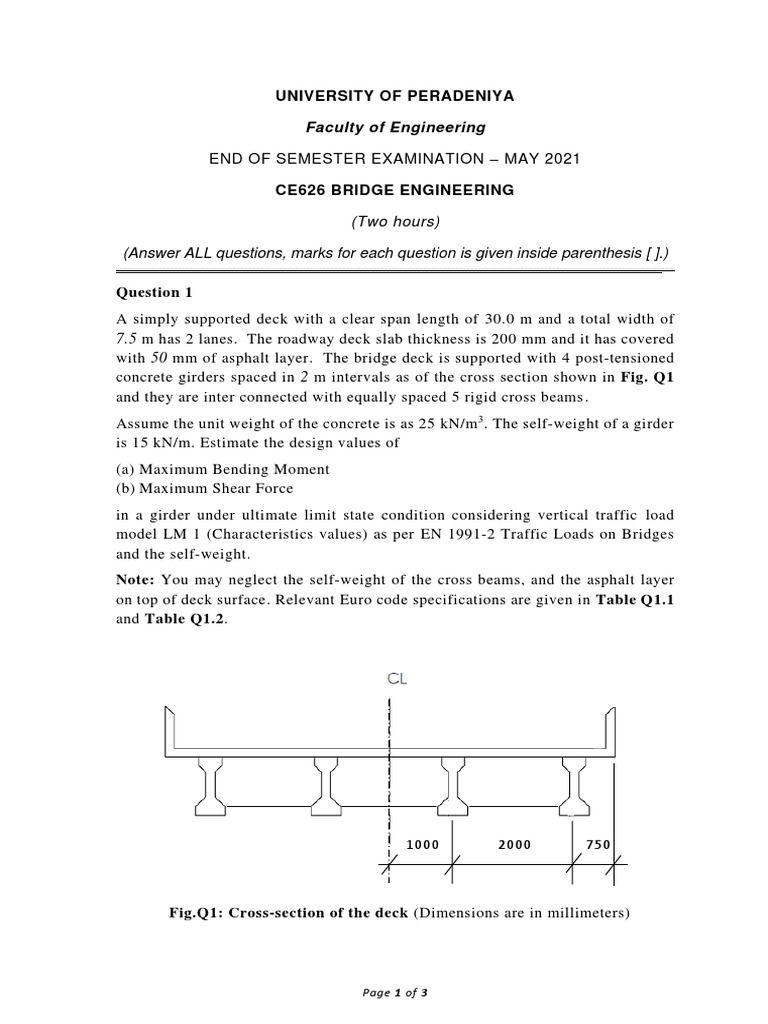 Analysis of Bridge Structural Components and Design Considerations Based on an End of Semester ...
