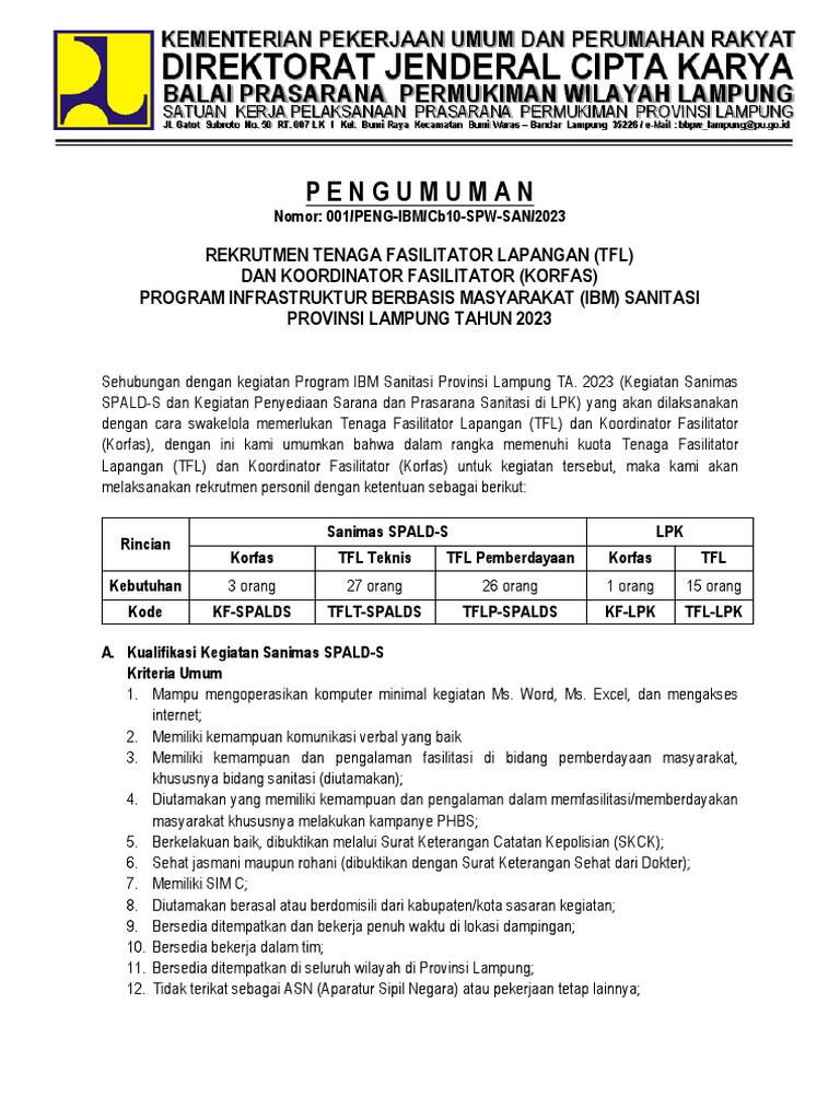 Pengumuman Rekrutmen IBM Sanitasi Lampung TA. 2023 | PDF | Bisnis