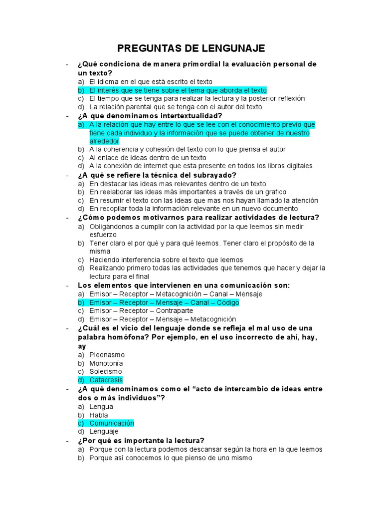 Cuestionario de Lenguaje y Comunicación | PDF | Comunicación | Lingüística