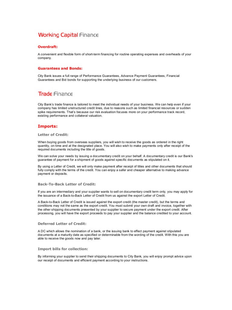 Overdraft | Letter Of Credit | Asset Backed Security