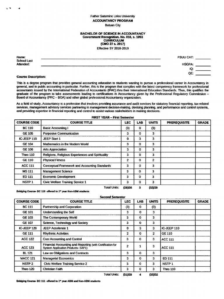 Bs Accountancy 1 | PDF