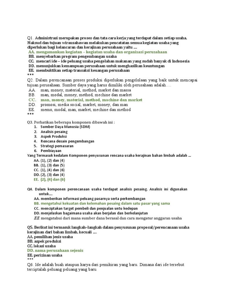 Latihan Soal Pkwu Kelas Xi | PDF