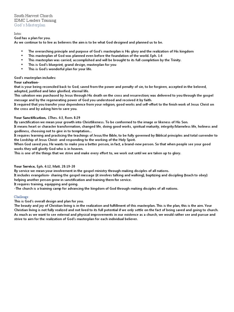 God S Masterplan Pdf Salvation Sanctification