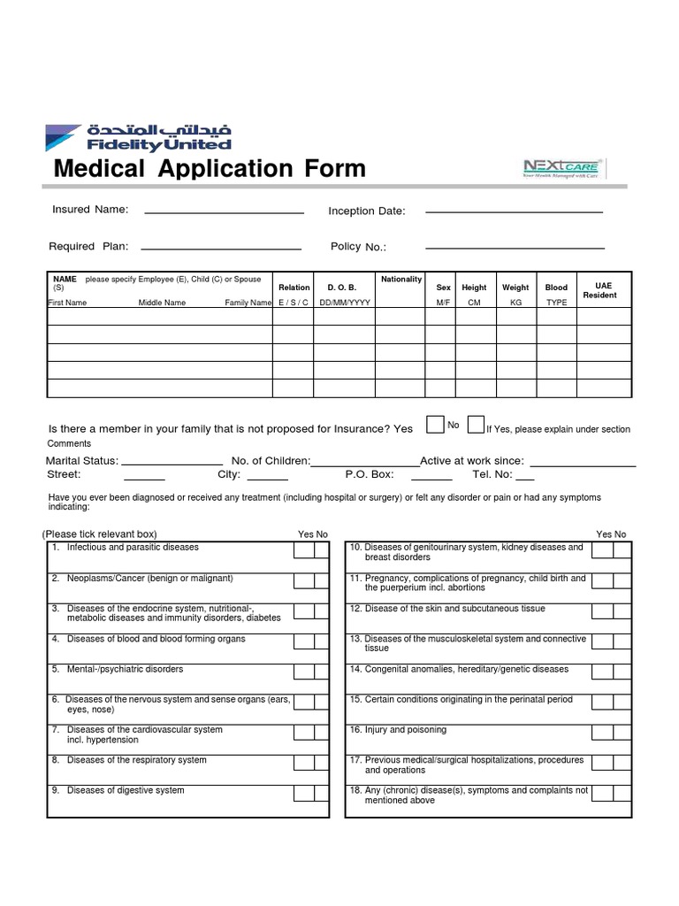 Medical Application Form: Insured Name: Inception Date | PDF ...