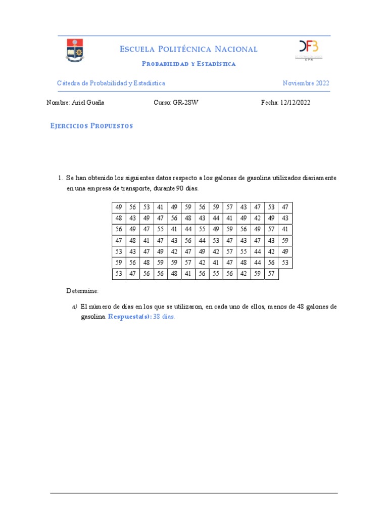 Deber 01 Probabilidad | PDF | Mediana | Desviación Estándar