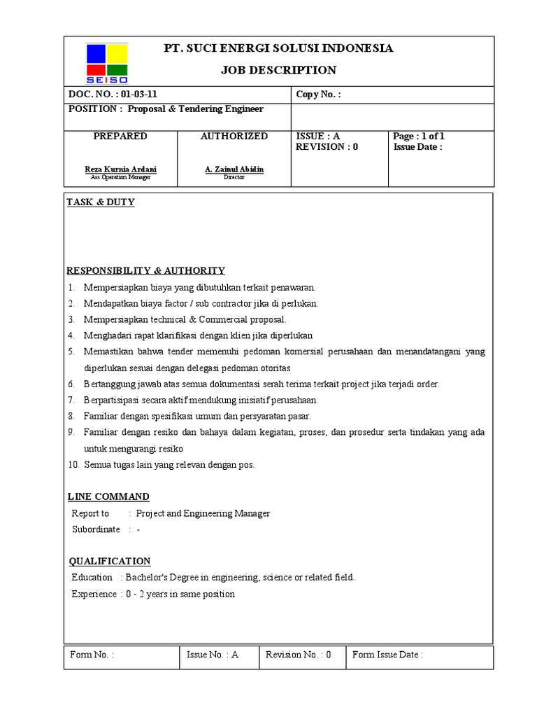 JD Proposal & Tendering Engineer | PDF