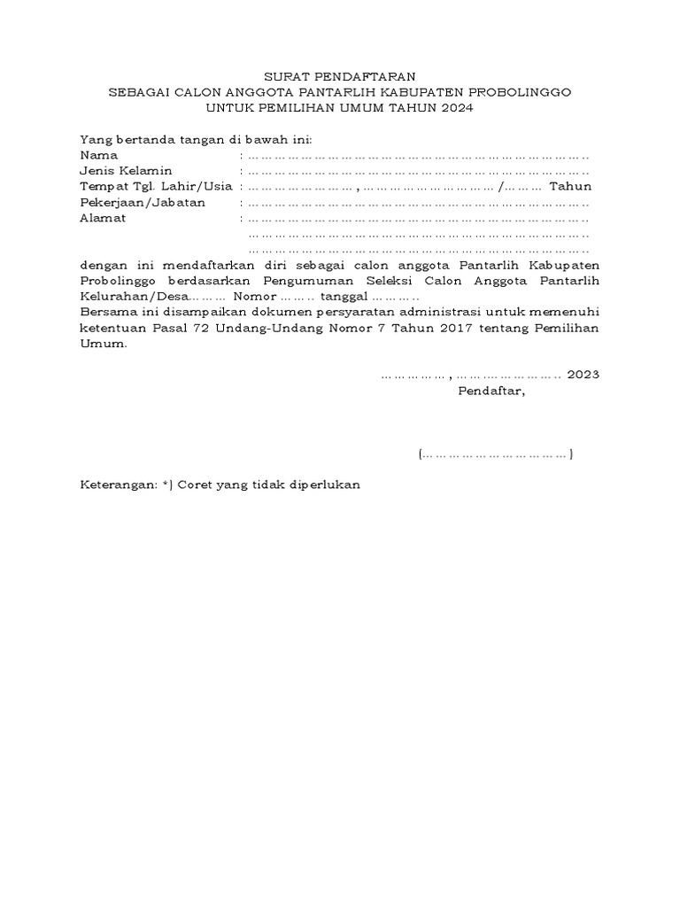 Format Surat Pendaftaran | PDF