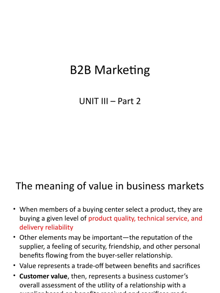 B2B Marketing Unit III - Part 2 | PDF | Marketing | Sales