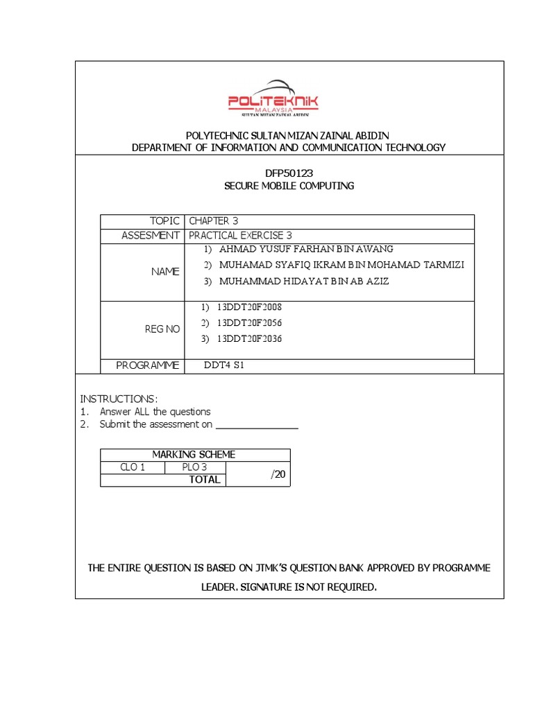 SMC Practical Exercise 3 (Ahmad f2008, Syafiq f2056, Hidayat f2036) | PDF | Malware | Cyberspace