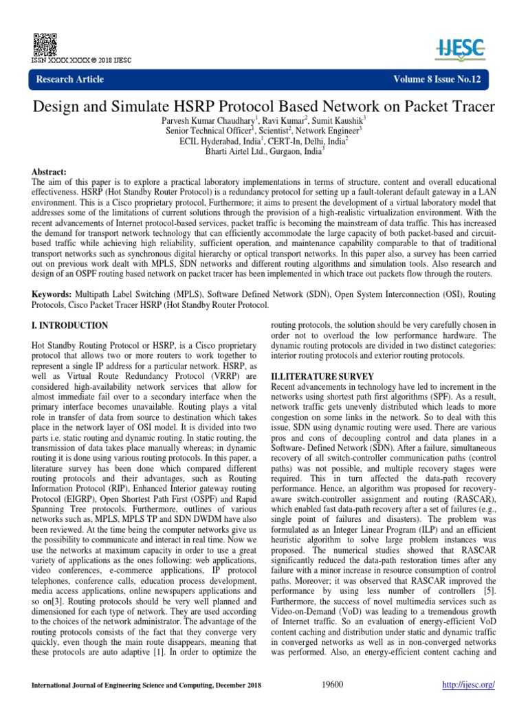Design and Simulate HSRP Protocol Based Network On Packet Tracer | PDF | Routing | Computer Network