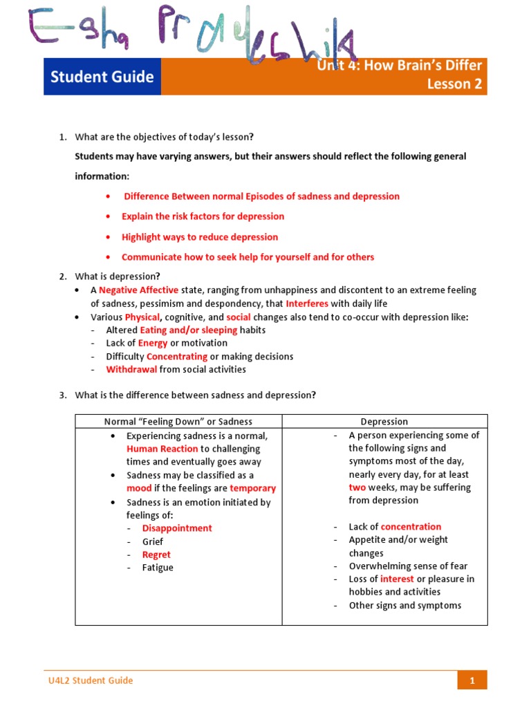 U4L2 Student Guide | PDF | Major Depressive Disorder | Antidepressant