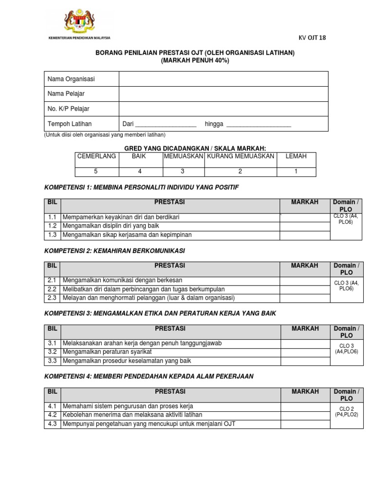 KVOJT 18 (2020) - Borang Baru PKP | PDF