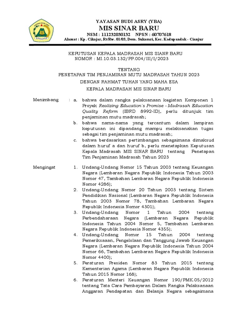 Contoh SK Tim Penjaminan Mutu | PDF