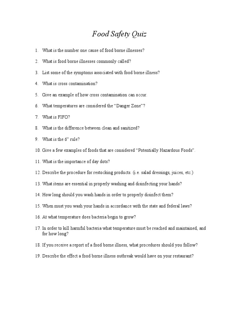 Food Safety Quiz: Key Concepts Explained | PDF | Foodborne Illness | Foods