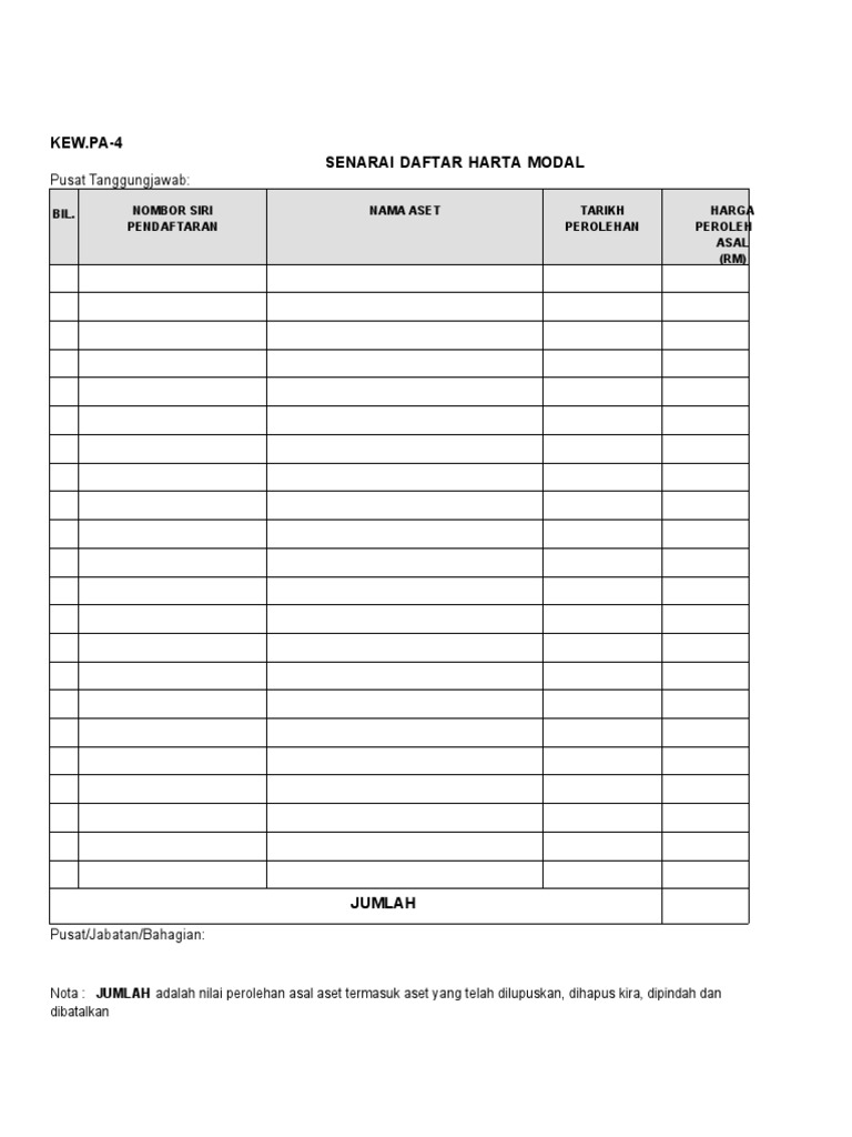 Kew - Pa-4-Senarai Daftar Harta Modal | PDF