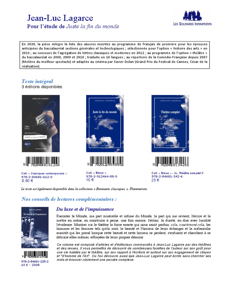 Jean-Luc Lagarce : Théâtre et Œuvres | PDF | Odyssée