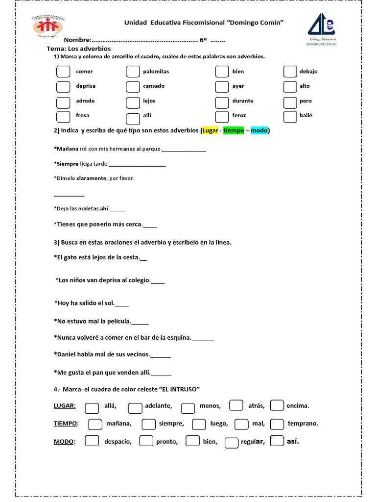 Tarea de Los Adverbios | PDF | Arte