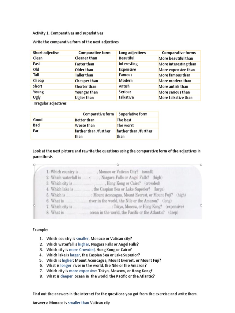 Comparatives and Superlatives. Actividad 1 (Ingles) | PDF | Lexical Semantics | Semantics