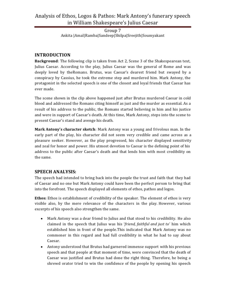 Julius Caesar - Mark Antonys Speech | PDF | History