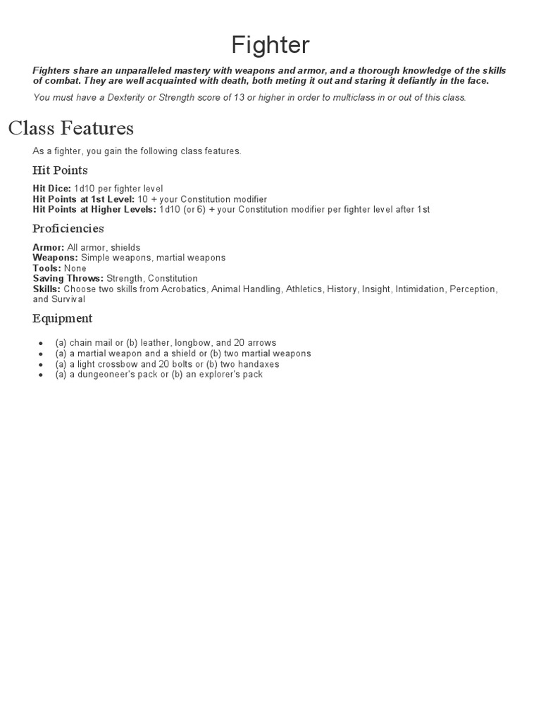 Fighter Pdf Dungeons Dragons Gary Gygax Games