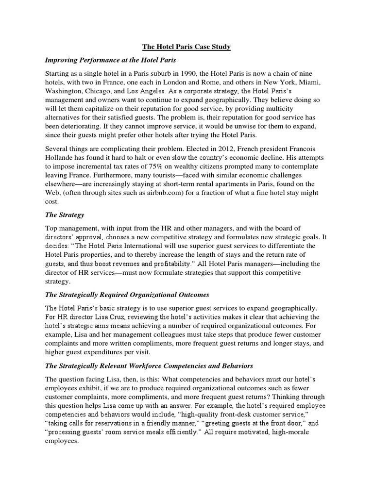 The Hotel Paris Case Study | PDF | Employment | Hotel