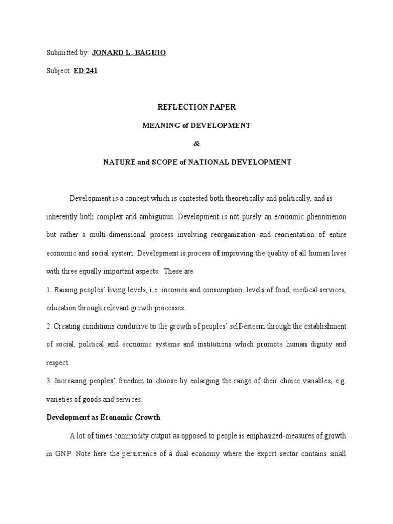 Meaning of Development Reflection | PDF | Economic Growth ...