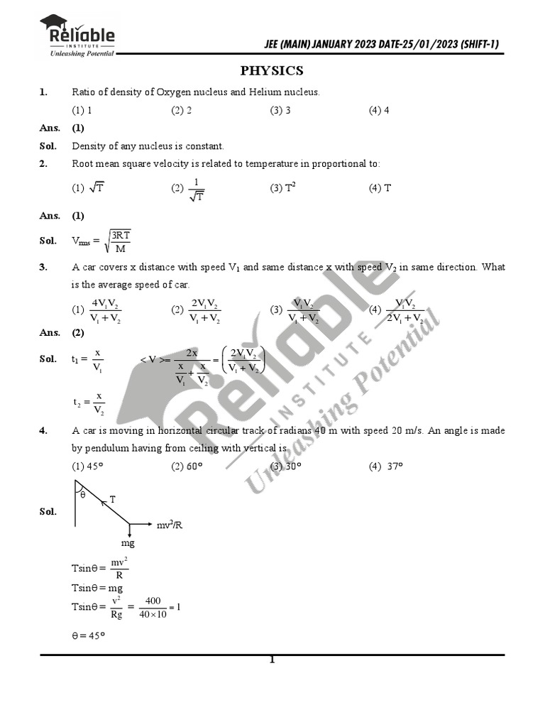 Jee Main 25 Jan 2023 Shift 1 Physics Memory Based Paper Solution - PHP ...