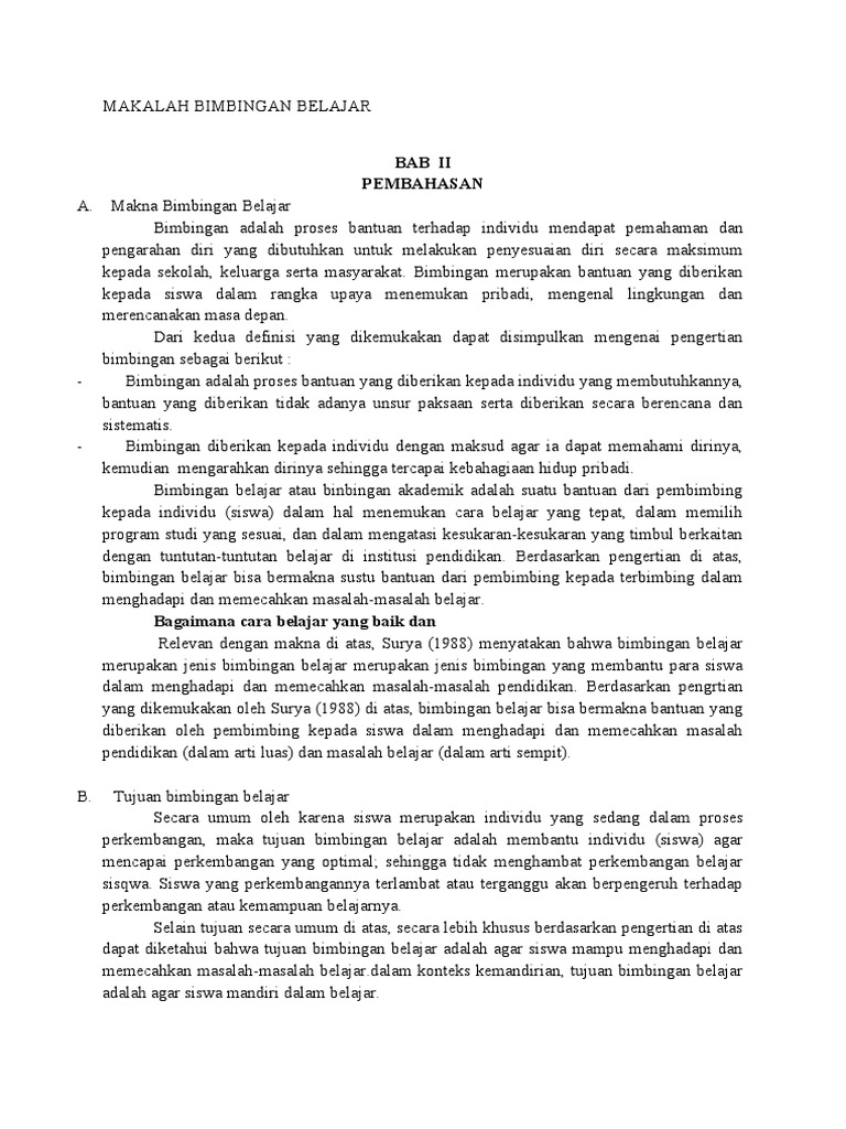 Makalah Bimbingan Belajar | PDF