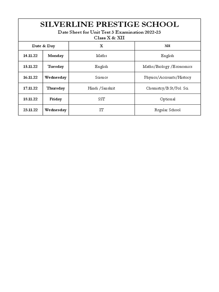 Class X & XII Exam Schedule | PDF