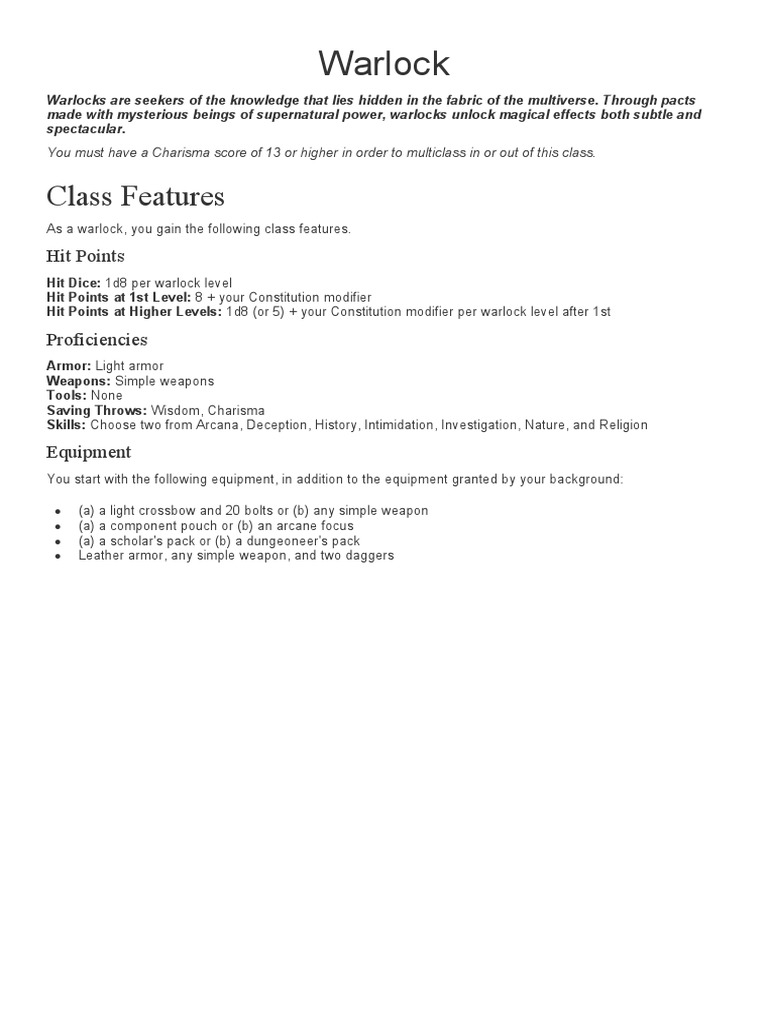 Warlock | PDF | Fantasy Role Playing Games | D20 System