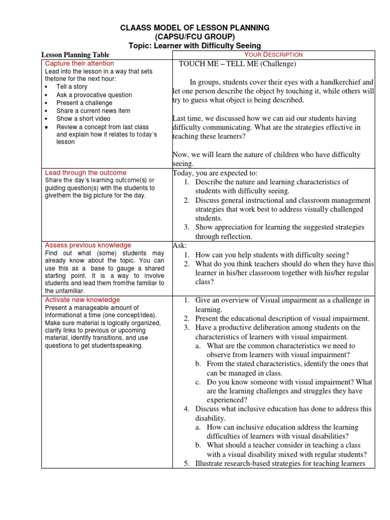 Strategies for Teaching Students with Visual Impairments | PDF ...