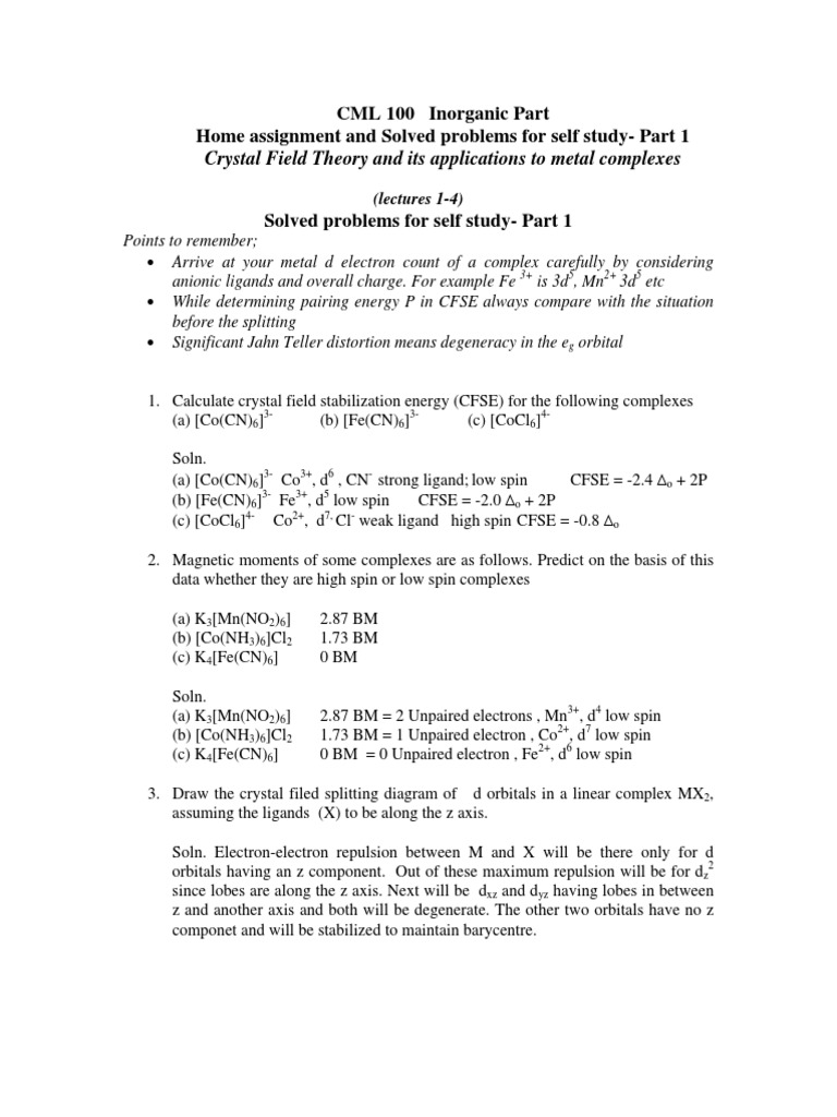 Inorg Assignment 1 | PDF | Coordination Complex | Materials