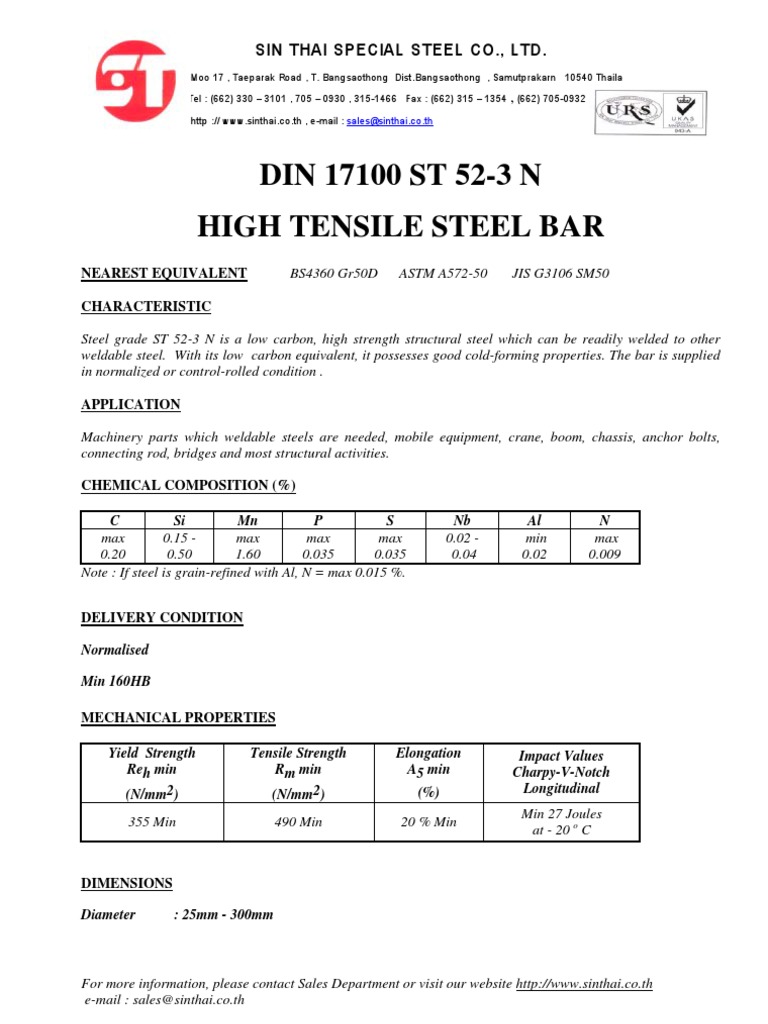 High Tensile Steel ST 52-3 N Overview | PDF