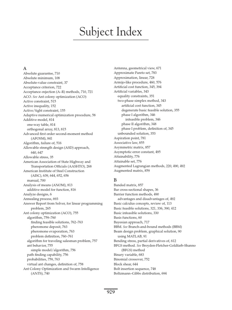 Subject Index for Optimization Algorithms, Methods, and Applications | PDF | Mathematical ...