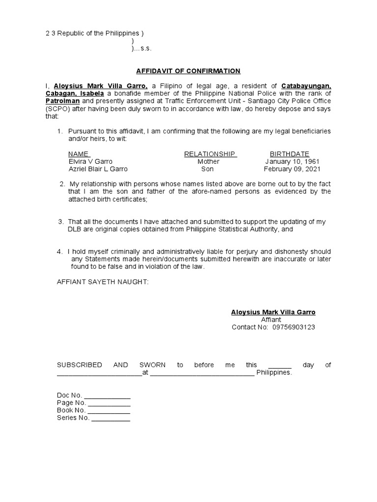 Affidavit-of-Confirmation-GARRO BENEFICIARIES | PDF