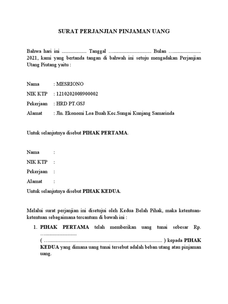 PT - GUNTA SAMBA Surat Perjanjian Hutang | PDF