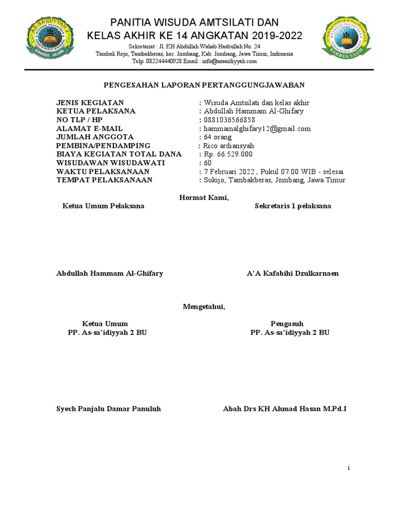 Laporan Wisuda Amtsilati 2022 | PDF