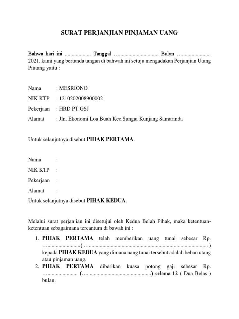 PT - GUNTA SAMBA Surat Perjanjian Hutang REVISI | PDF