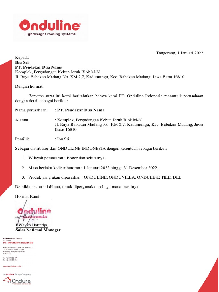 2022 - PDN - Surat Kedistributoran | PDF