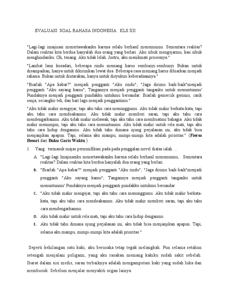 Evaluasi Soal Bahasa Indonesia KLS Xii | PDF