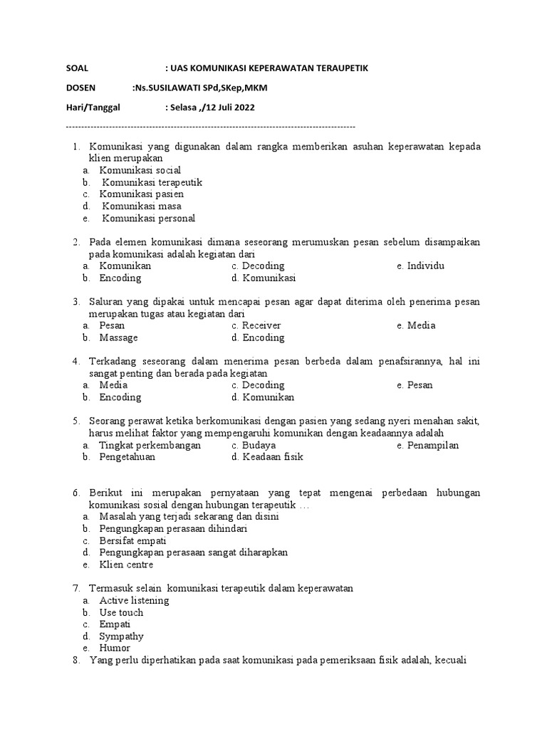 SOAL UAS KOM Terapetik 2022 | PDF | Karier & Perkembangan