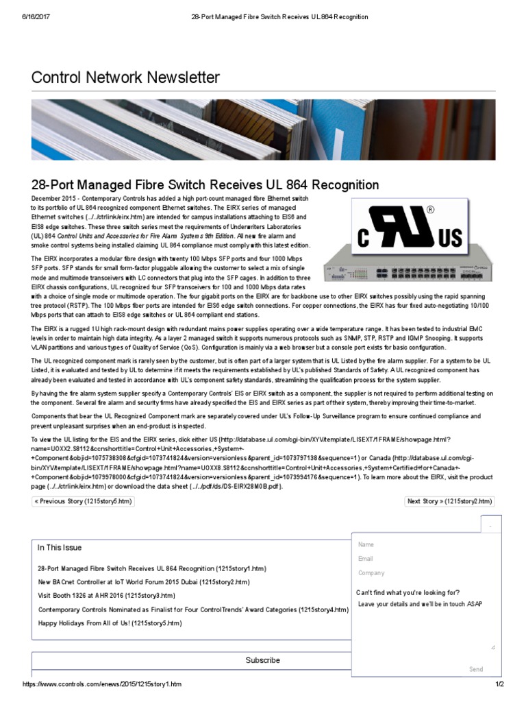 28-Port Managed Fibre Switch Receives UL 864 Recognition | PDF ...